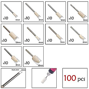 100Pcs Felt Polishing Wheels Wool Polishing Buffing Pads, Mandrel Mounted Grinding Bits，Polishing Grinding Head Wheel Tool Kit For Dremel Rotary Tool - 1/8 Inch Shank