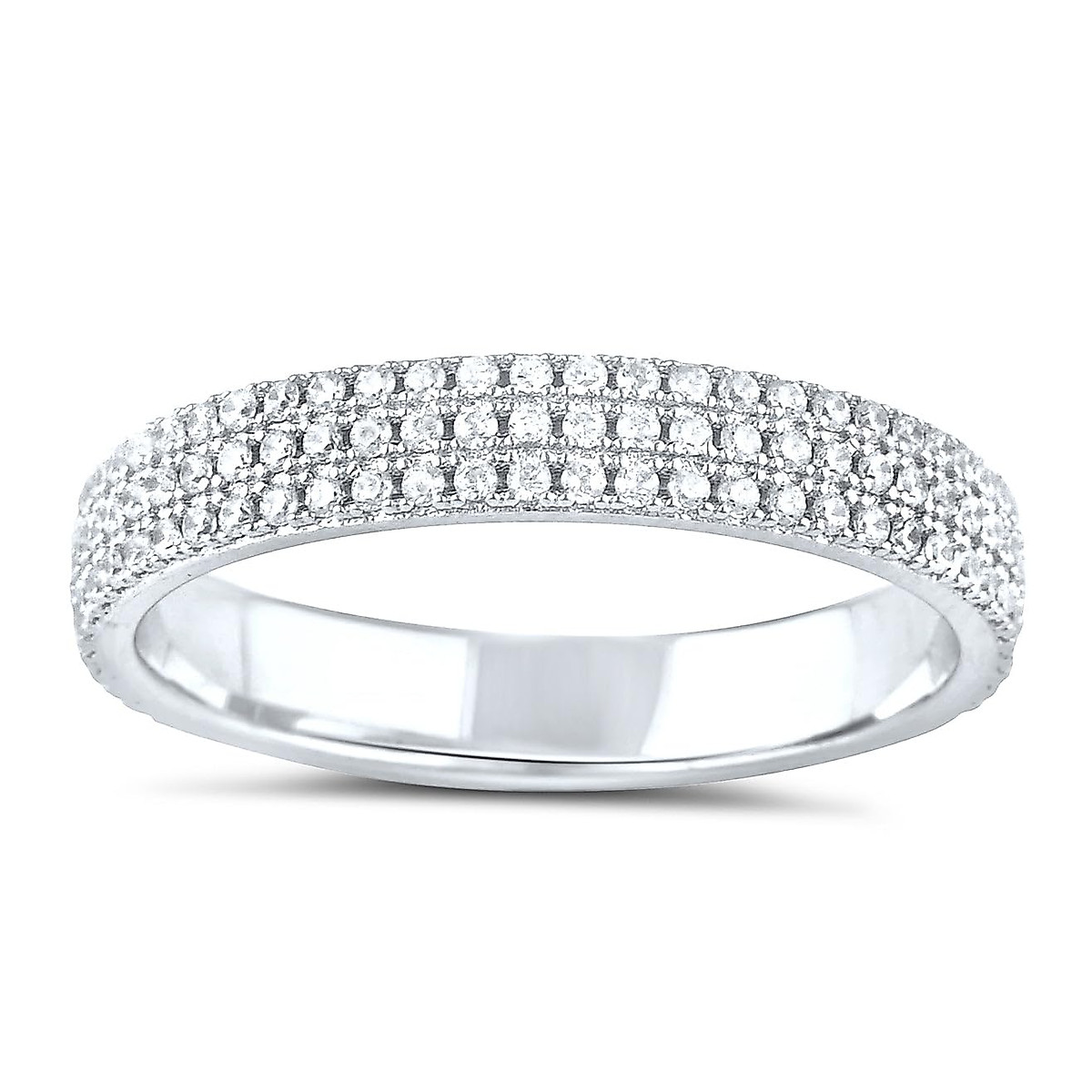 SILVERCLOSEOUT Rhodium Plated Sterling Silver Womens Wide CZ Cubic Zirconia Eternity Band Ring - Size 7