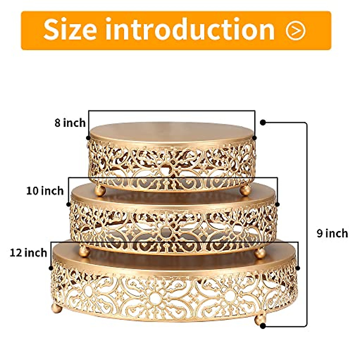 XINLIYA 3-Piece Set Cake Stands Round Cupcake Stands,Metal Wedding Brithday Party Celebration Dessert Display Plates,Gold