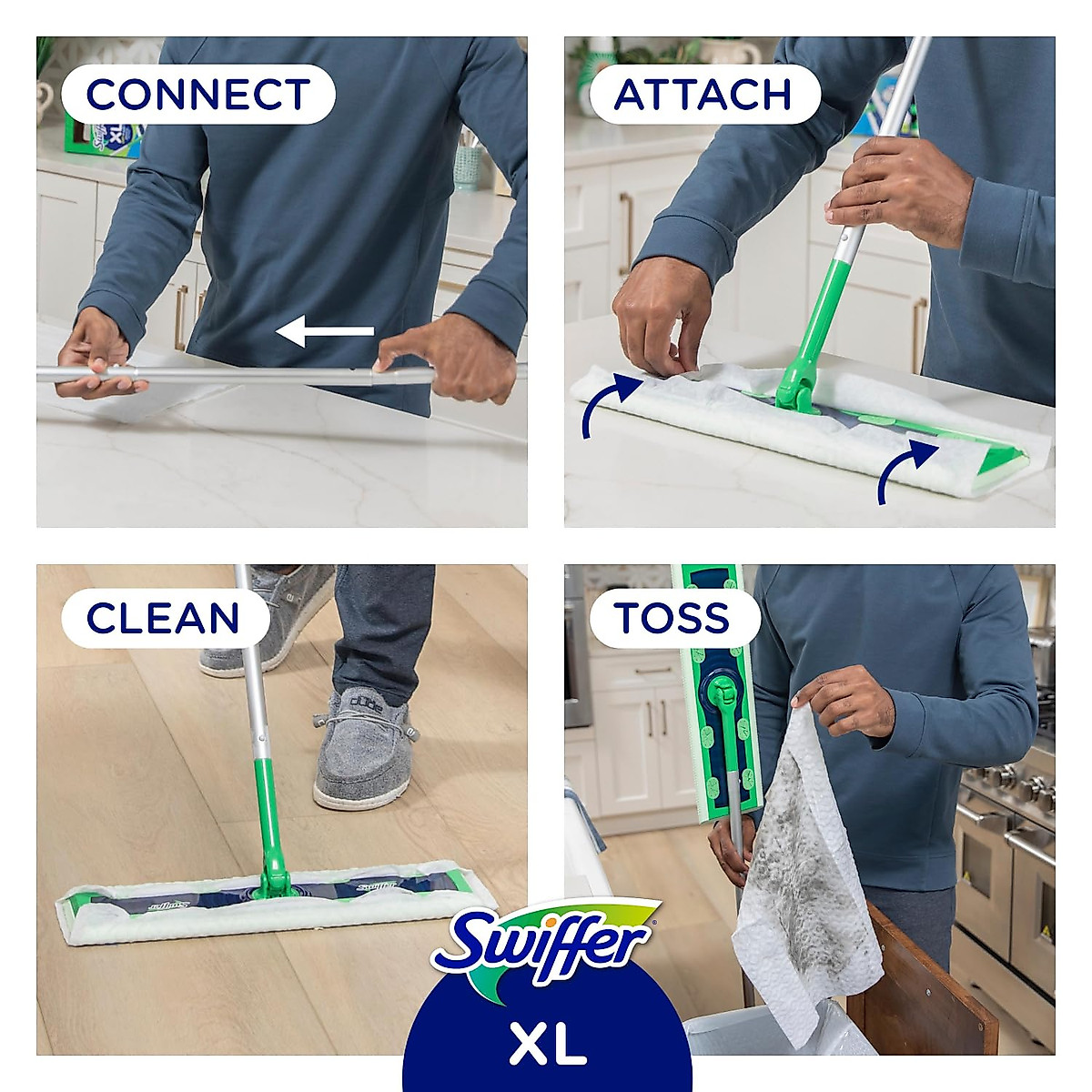 Swiffer Sweeper Dry + Wet XL Sweeping Kit, 1 Sweeper, 8 Dry Cloths, 2 Wet Cloths