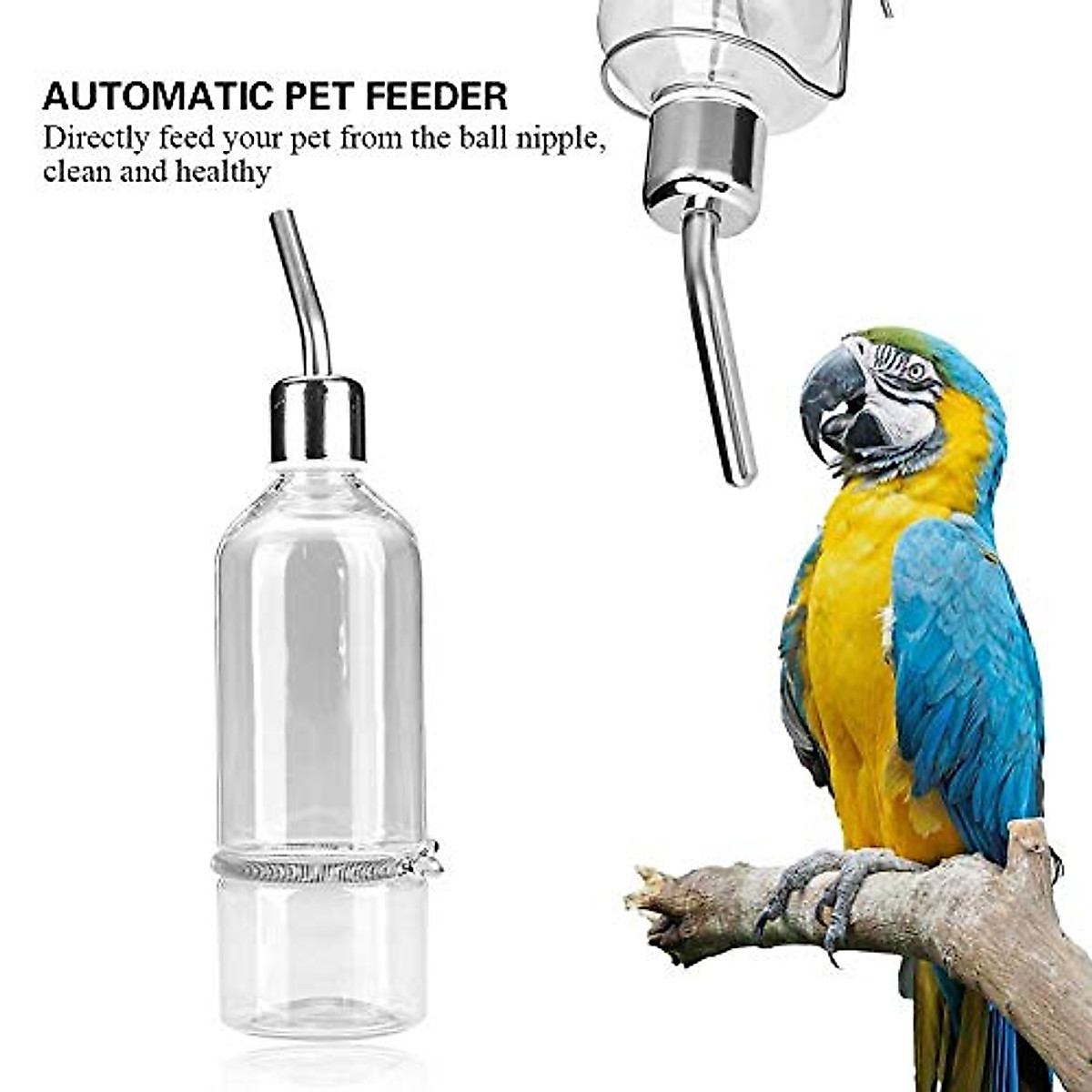 ViaGasaFamido Pet Waterer Feeder, Stainless Steel Ball Nipple Automatic Rabbit Feeder Parrot Bird Hanging Water Feeding Bottle No Drip Dispenser for Small Animals Bird Hamster Rabbit(S)