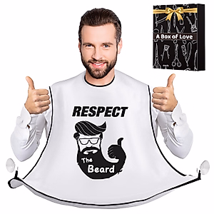 Beard Bib Men Shaving Gifts: Cool Gadgets Stocking Stuffers for Husband Him Boyfriend Dad Christmas Birthday Fathers Day Ideas, Trimming Hair Apron Trimmer Catcher Cape for Sink Trim Shave Accessories
