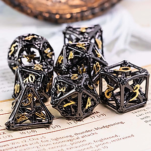 UDIXI Metal DND Dice Set, 7 PCS Bone D&D Dice Set, Polyhedral Dice Set for Role Playing Game MTG Pathfinder (Bone Black Golden)