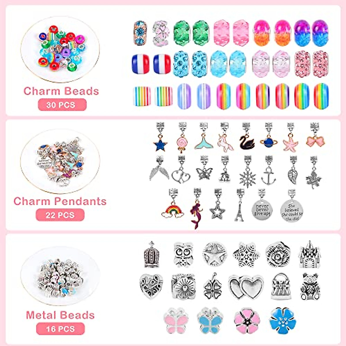 BOYIYUEQI Charm Bracelet Making Kit for Girls, DIY Beaded Jewelery Making, Unicorn/Mermaid/Swan/Dreamy/European Craft Gifts for Teen Girls Age 8-12