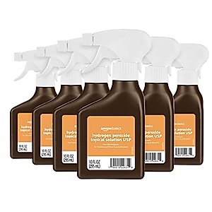 Amazon Basics Hydrogen Peroxide Topical Solution USP Spray Bottle, 10 Fl. Oz, Pack of 6
