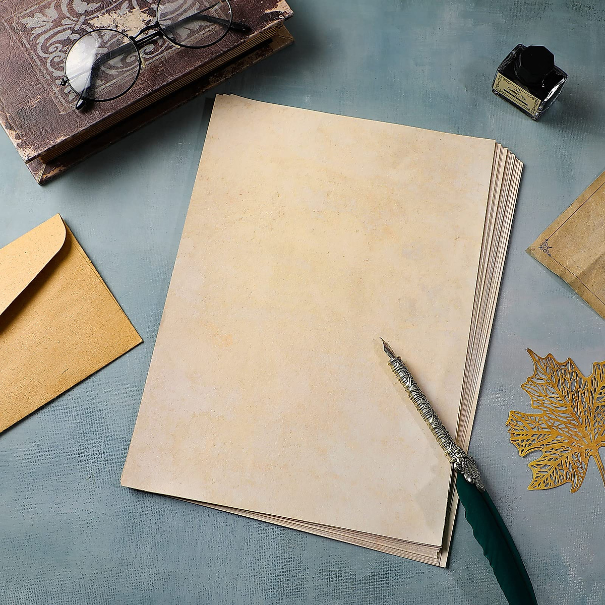 Fainne 300 Sheet Vintage Parchment Paper 8.5 x 11 Inch Certificate Paper Textured Old Paper Double Side Printing Parchment Paper for Certificates Scrapbooking Invitations Crafts