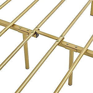 Topeakmart California King Size Victorian Style Metal Bed Frame with Headboard/Mattress Foundation/No Box Spring Needed/Under Bed Storage/Strong Slat Support Antique Gold