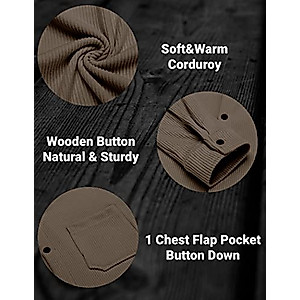 COOFANDY Men's Corduroy Shirt Jacket Slim Fit Button up Work Shirt with Two Flap Pockets Brown