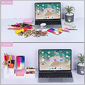 Comix Desk Organizer with Pen Holder Sticky Note Tray Paperclip Storage, Office Accessories Caddy, Office Stationery Supply Organizers, 6 Compartments Pencil Holder, White