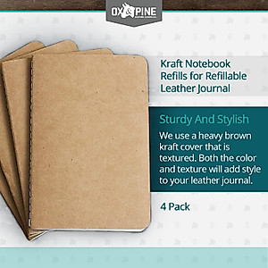 Ox & Pine Kraft Notebook Refills for Refillable Leather Journal (4 Pack) 4"x6", 5"x7", or 6"x8" (4x6, Graph Paper)