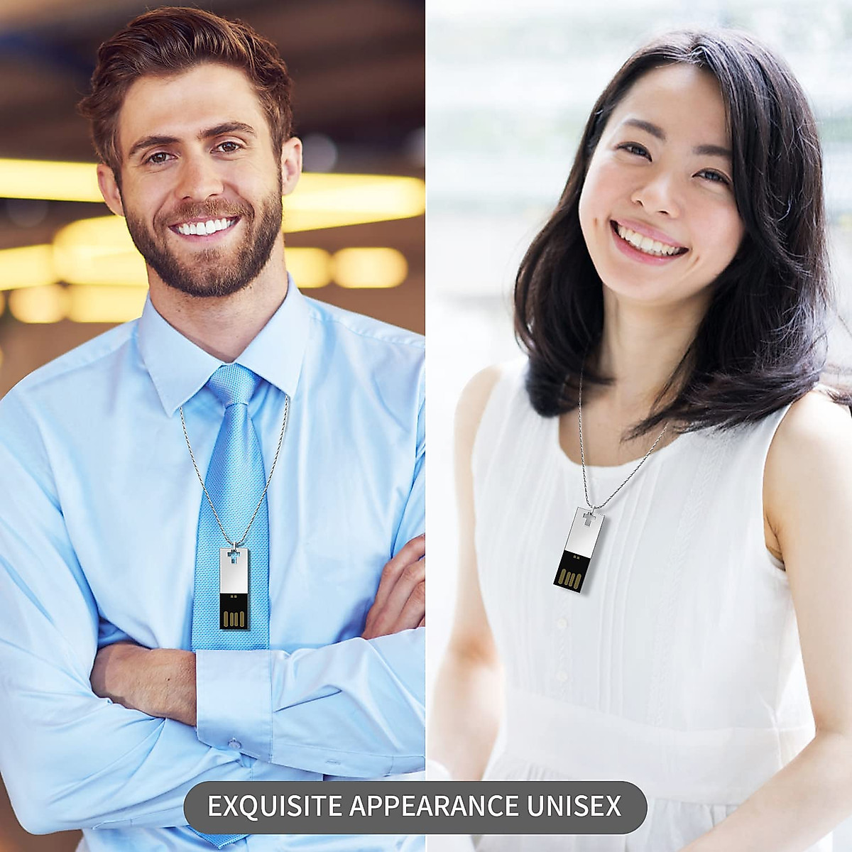 USB Flash Drive- Thumb Drive Memory Stick Pen Drive 128GB Necklace Metal Style Keychain Design