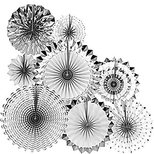 AKIO CRAFT Silver Wedding Party Hanging Paper Fans Decorations Bachelorette Bridal Shower Party Ceiling Hangings Baby Shower Birthday Nursery Party Decorations, 8pc
