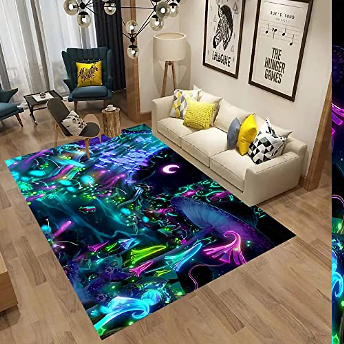 Boho Tree of Life Sun and Moon Hippie Trippy Skull and Mushroom Area Rugs 3D Digital Print Carpet Living Room Bedroom Sofa Mat Door Mat Home Decoration 5.25 x 7.5 ft/63 x 90 in