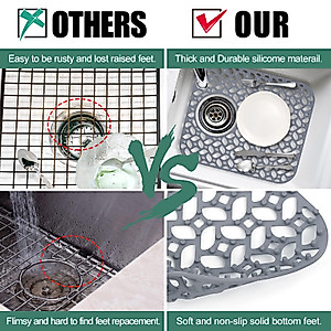 JUSTOGO Silicone Sink Protector, Rear Drain Kitchen Sink Mats Grid Accessory,2 PCS Folding Non-slip Sink Mat for Bottom of Farmhouse Stainless Steel Porcelain Sink (Grey,13.58 ''x 11.6 '')