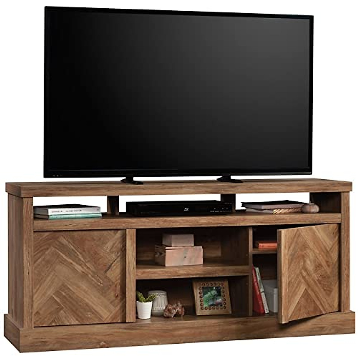 Sauder Cannery Bridge Herringbone TV Credenza Sindoori Mango, for TVs up to 65", Sindoori Mango Finish