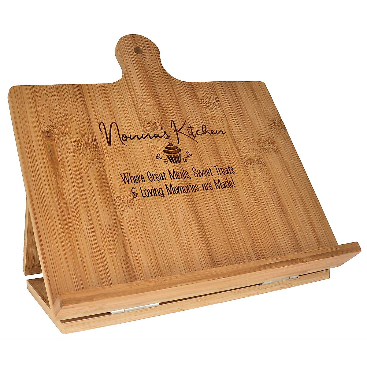 Nonna Gift Cookbook Stand Recipe Holder - Custom Engraved Bamboo Cutting Board Foldable Chef Easel Metal Hinges Kickstand iPad Tablet Compatible Christmas Birthday Kitchen Decor Design (10.25x10.25)