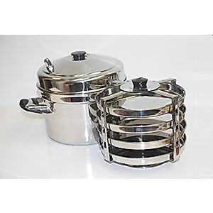 Tabakh 4-Plate Stainless Steel Dhokla Stand with Cooker, Large, Silver