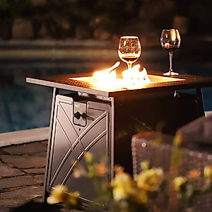 BALI OUTDOORS Gas FirePit Table, 28 inch 50,000 BTU Square Outdoor Propane Fire Pit Table with Lid and Blue Fire Glass