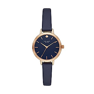 Kate Spade New York Women's Metro Quartz Metal and Leather Three-Hand Watch, Color: Rose Gold, Navy (Model: KSW9004)