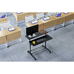Stand Steady Tranzendesk | Height Adjustable Teacher Desk on Wheels | Mobile Standing Desk with Shelf | Two Level Portable Workstation | Stand Up Desk for Presentations (Black/40x28in)