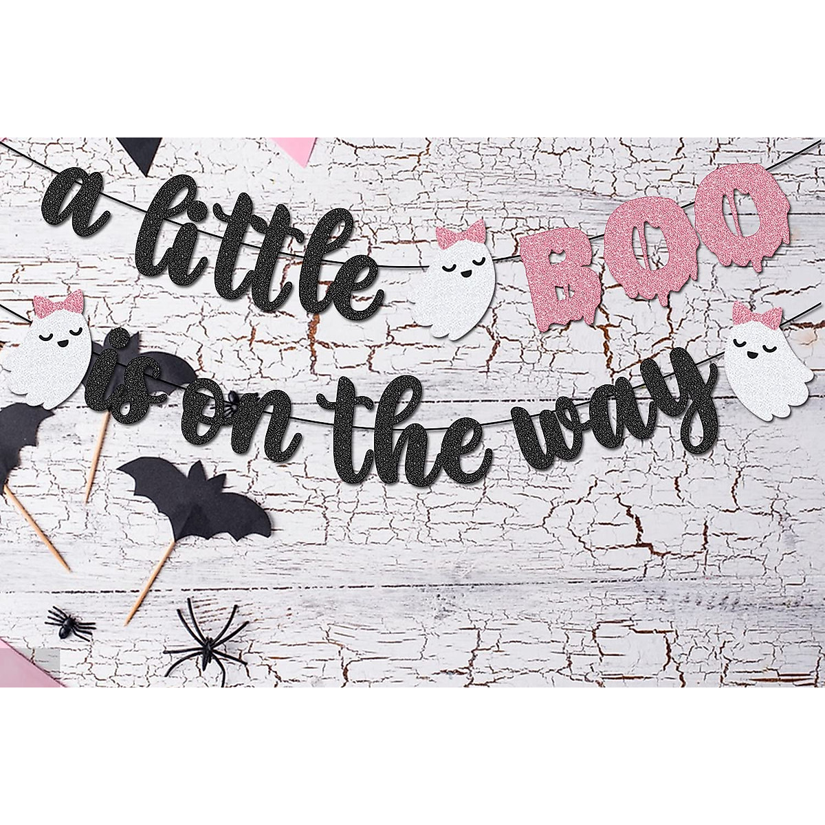 Halloween Girl Baby Shower Decorations, A Little Boo Is On The Way Banner, Pink and Black Glitter Halloween Birthday Decorations, Pink Halloween Baby Shower Decor, A little Boo Is Almost Due Banner