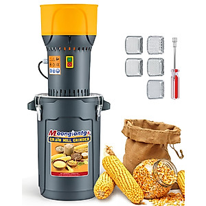 Moongiantgo Grain Mill Grinder Electric Corn Grinder 1300W Feed Mill Dry Cereals Grinder Detachable 6.6 Gal Bucket & Hopper, with 5 Sieves + 1 Socket Wrench, Molino de Maiz, 110V (25L)