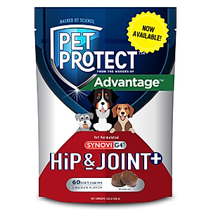 Pet Protect from The Makers of Advantage Vet-Formulated Hip & Joint+ Supplement for Dogs | 60 Chews