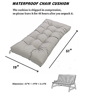SEAHOME Waterproof Indoor/Outdoor Garden Bench Seat Cushions,Tufted Loveseat Cushion for Patio Furniture,Swing, Wicker, Garden Bench, Indoor, Shoe Storage, Window (51.1 X 19.6 Inch, Light Grey)