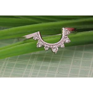 Dazzlingrock Collection 0.15 ctw Round White Diamond Women Guard Curved Wedding Band for Solitaire Ring, 14K White Gold, Size 5.5