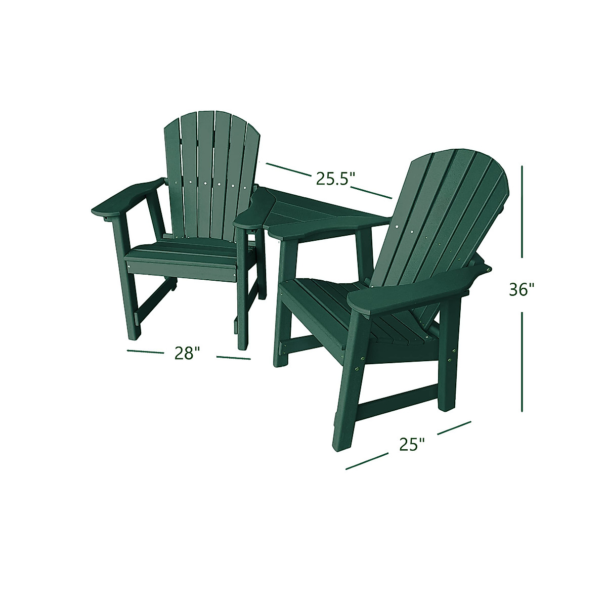 Phat Tommy 2 Chair Dining Table Set - Poly Outdoor Furniture - Small Patio Dining Set for Apartment Balcony Furniture, Recycled Poly Lumber Chairs and Table, Green