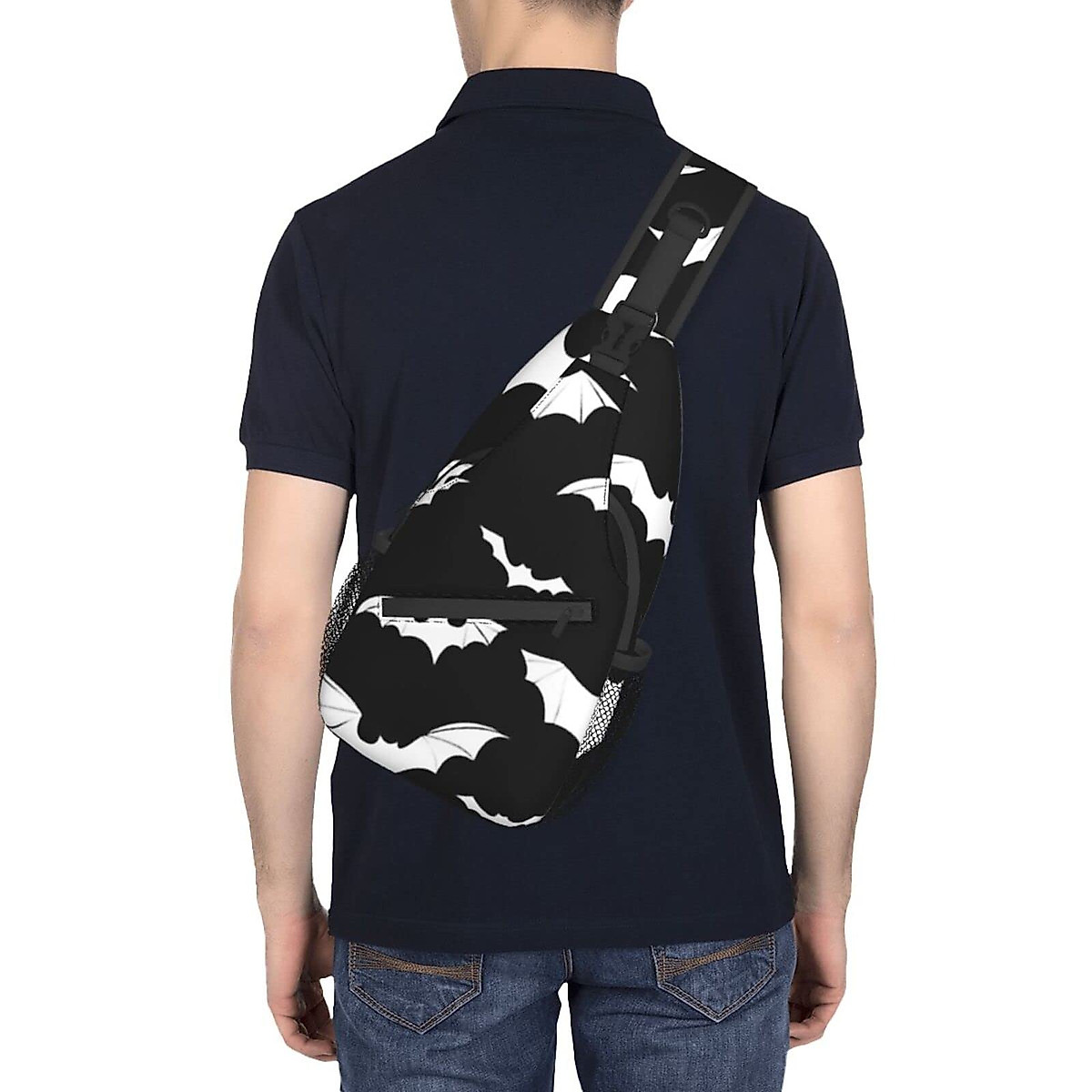 MuMuYun Sling Bag, Bats Halloween Goth print Crossbody Sling Backpack for Casual Shoulder Women And Men, Black