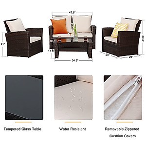 Solaste 4 Piece Patio Outdoor Furniture Sets,Patio Conversation Sofa Wicker Chair with Cushion,Hand Woven Rattan Sofa for Porch Backyard Outside Garden Lawn Yard,Brown