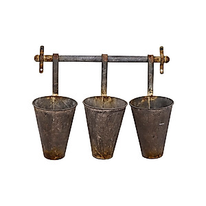 Creative Co-Op Antiqued Metal Wall Rack with 3 Hanging Tin Pots