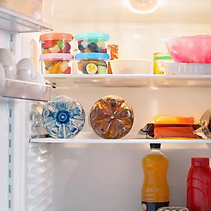 Ziliny Reusable 7 oz Plastic Containers with Lids Food Storage Jars Multicolor Stackable Containers Meal Prep Food Storage Jars, Freezer Microwave Safe(48 Pcs)