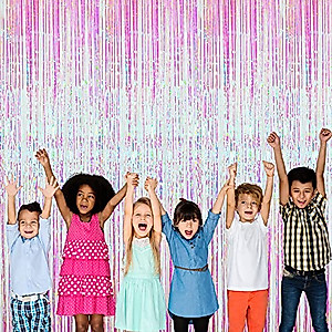 GOER 6.4 ft x 9.8 ft Metallic Tinsel Foil Fringe Curtains,Pack of 2 Party Streamer Backdrop for Unicorn Birthday,Graduation Decorations and New Year Eve (Iridescent)