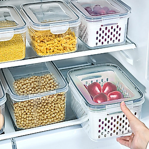 Mochalight 3Pcs Refrigerator Fresh Storage Containers Double-Layer Organizer,2 in 1 Fruit Vegetable Storage Containers Double-Layer Draining Fresh Box for Kitchen Refrigerator