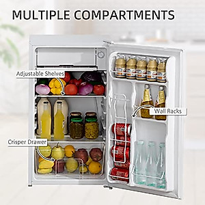 HOMCOM Mini Fridge with Freezer, 3.2 Cu.Ft Compact Refrigerator with Adjustable Shelf, Mechanical Thermostat and Reversible Door for Bedroom, Dorm, White