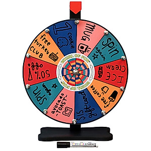 Whirl of Fun 12 inch Prize Wheel Spinner with Stand - Spinning Wheel for Prizes, 10 Color Slots, Customize Erasable Dry Erase Surface, Tropical Colors, Portable, Tools Included, Made in USA