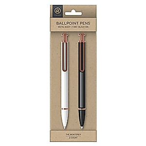 U Brands 'The Monterey' Retractable Ballpoint Pen, Black and White, Black Ink, 2-Pack