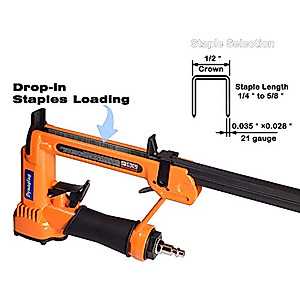 Dynastus Pneumatic Upholstery Staple Gun, 21 Gauge 1/2" Wide Crown Air Stapler Kit, by 1/4-Inch to 5/8-Inch, 1/4-Inch to 5/8-Inch, with 3000 Staples, Orang