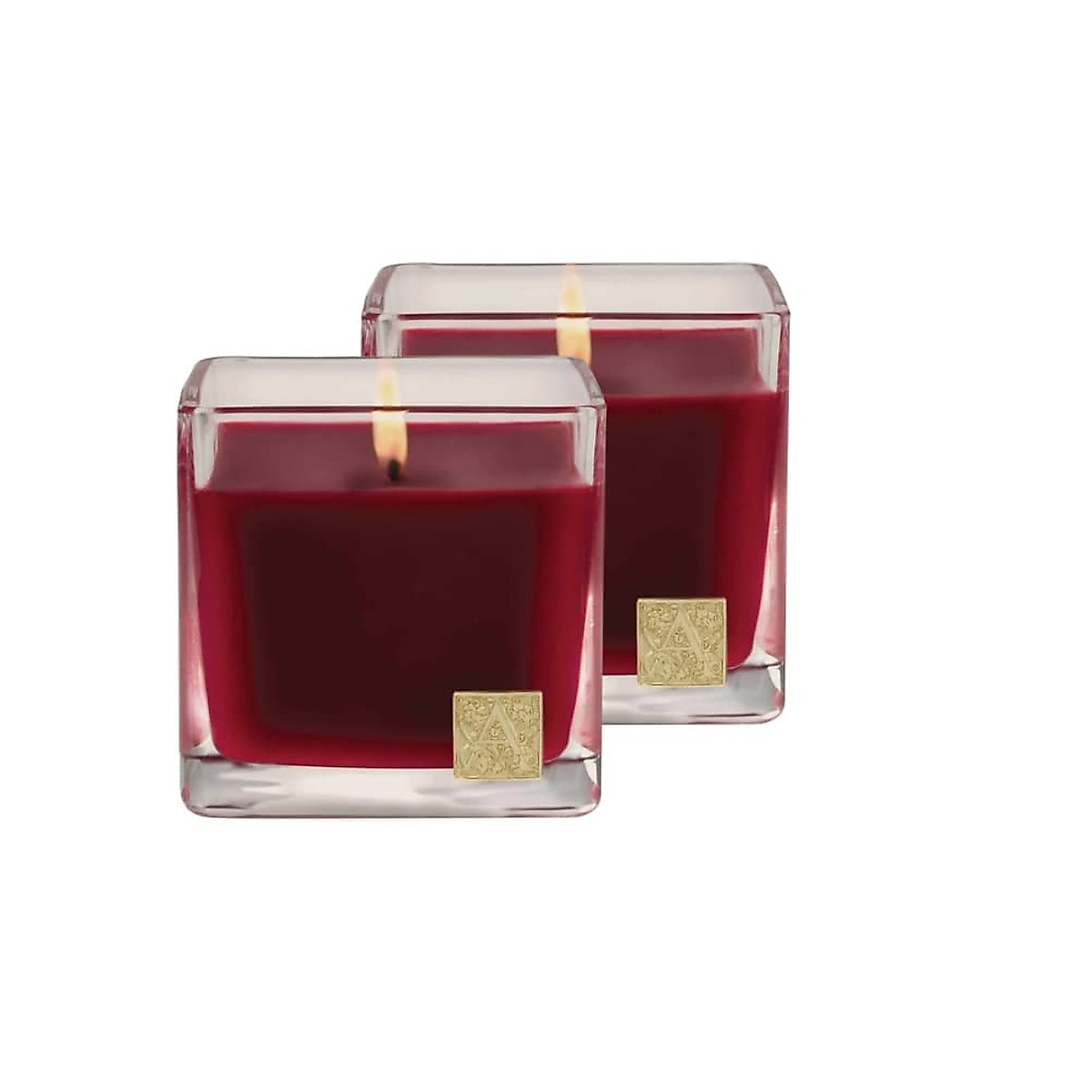 Aromatique The Smell of Christmas Glass Cube 12 oz Scented Jar Candle with Metal Medallion for Home Décor and Gift - 2 Pack