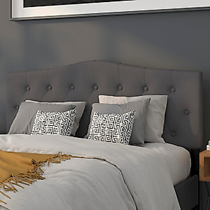 EMMA + OLIVER Arched Button Tufted Queen Size Headboard in Dark Gray Fabric