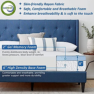 Hudada Twin Mattress, 8 Inch Gel Memory Foam Mattress CertiPUR-US Certified Foams, Cool Sleep & Pressure Relief, Medium Firm Mattresses, Mattress-in-a-Box, Twin Size