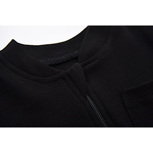 HahaNice Baby 2 Way Zipper Girls Boys 100% Cotton Footed Sleep and Play with Mitten Cuffs Black&Red 3 Months