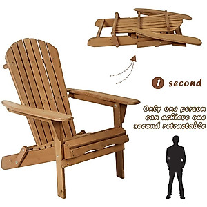 BSTOPHKL Outdoor Adirondack Chair,Folding Wooden Adirondack Lounger Chair,All-Weather Chair Fire Pit Chairs Seating Accent Furniture Wood Chairs for Patio Chair Lawn Chair - Natural, 1pcs