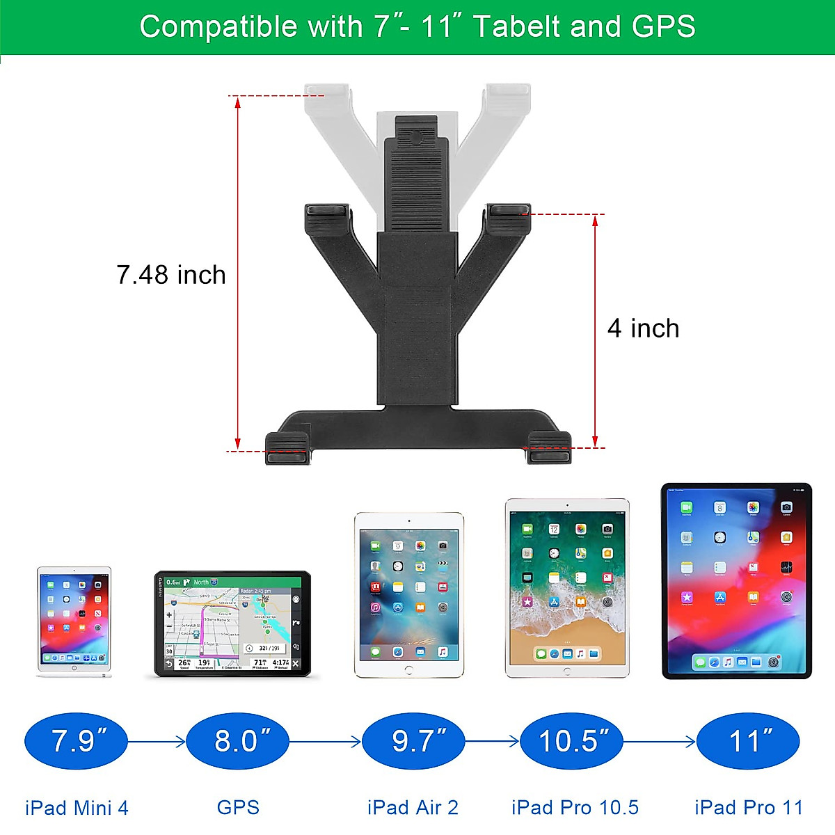 iTODOS Industrial Metal Truck Tablet Mount Holder for All 7" - 11" Tablets and GPS Navigation, Drill Base Fit for Truck, Car, Commercial Vehicles, Boat, Desk, Compatible with Sam Tab, Nexus, iPad