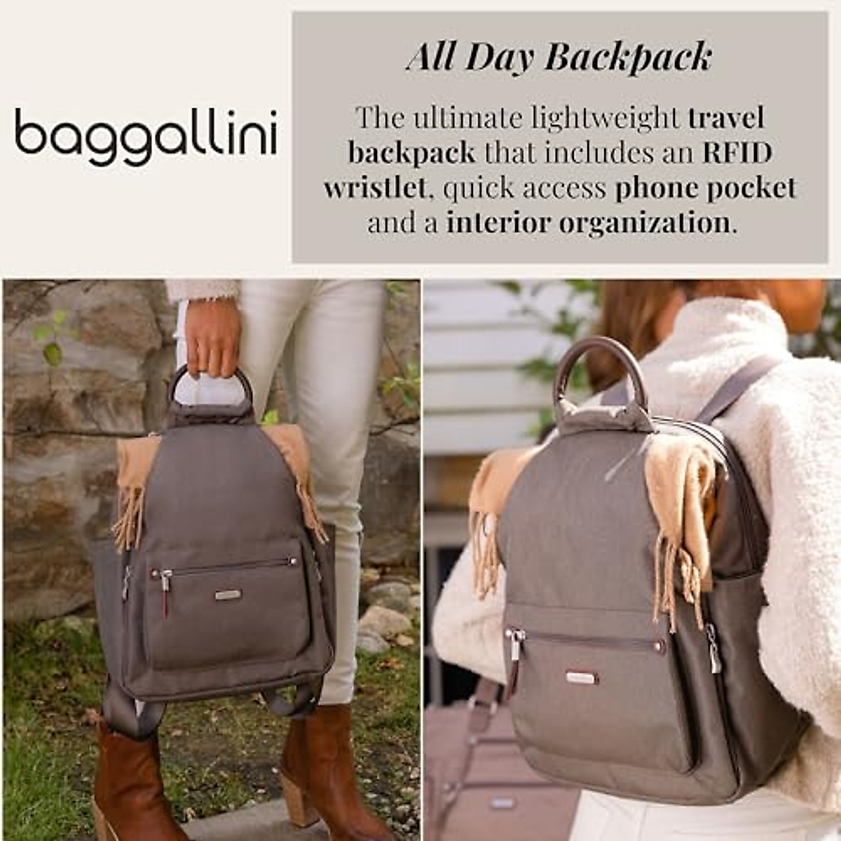 Baggallini womens New Classic Heritage With Rfid Phone Wristlet All Day Backpack, Sterling Shimmer, One Size US