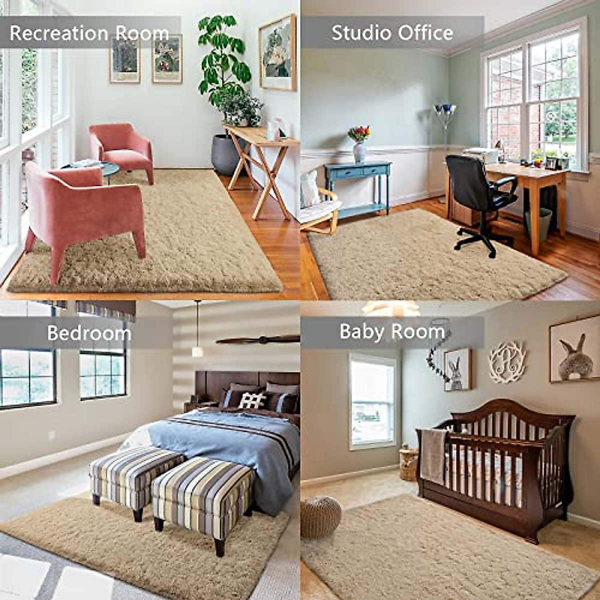 Fosirug Soft Fluffy Shag Area Rugs for Bedroom Carpet, Camel Shaggy Rug for Kids Girls Boys Room, Plush Fuzzy Rugs for Living Room Nursery Home Decor Floor Rug, Modern Bedside Rug, 4x6 Feet