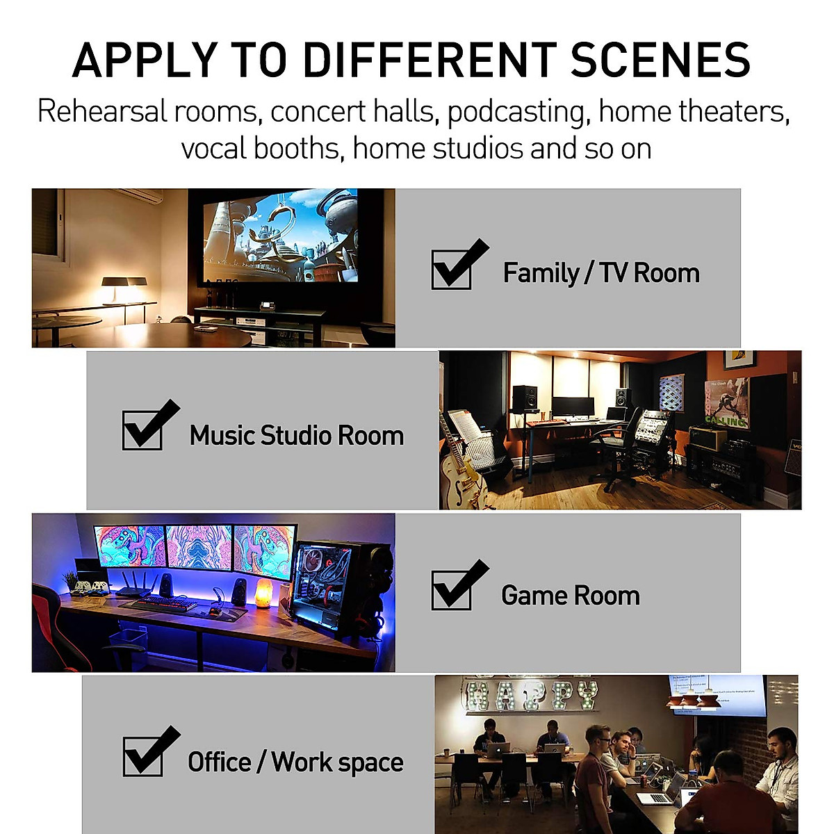 Focusound 52 Pack Acoustic Foam Panels 1" x 12" x 12" Sound Proof Foam Panles Soundproofing Noise Cancelling Wedge Panels for Home Office Recoding Studio with 300PCS Double-Side Adhesive