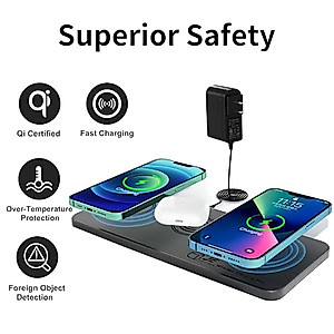 Triple Wireless Charger Pad - 15W Fast Charging Station for Apple iPhone 16/15/14/13/12 Pro/Max/Plus, AirPods, Qi-Certified 3-in-1 Charging Mat for Multiple Devices One-Step Wireless Charging Solution